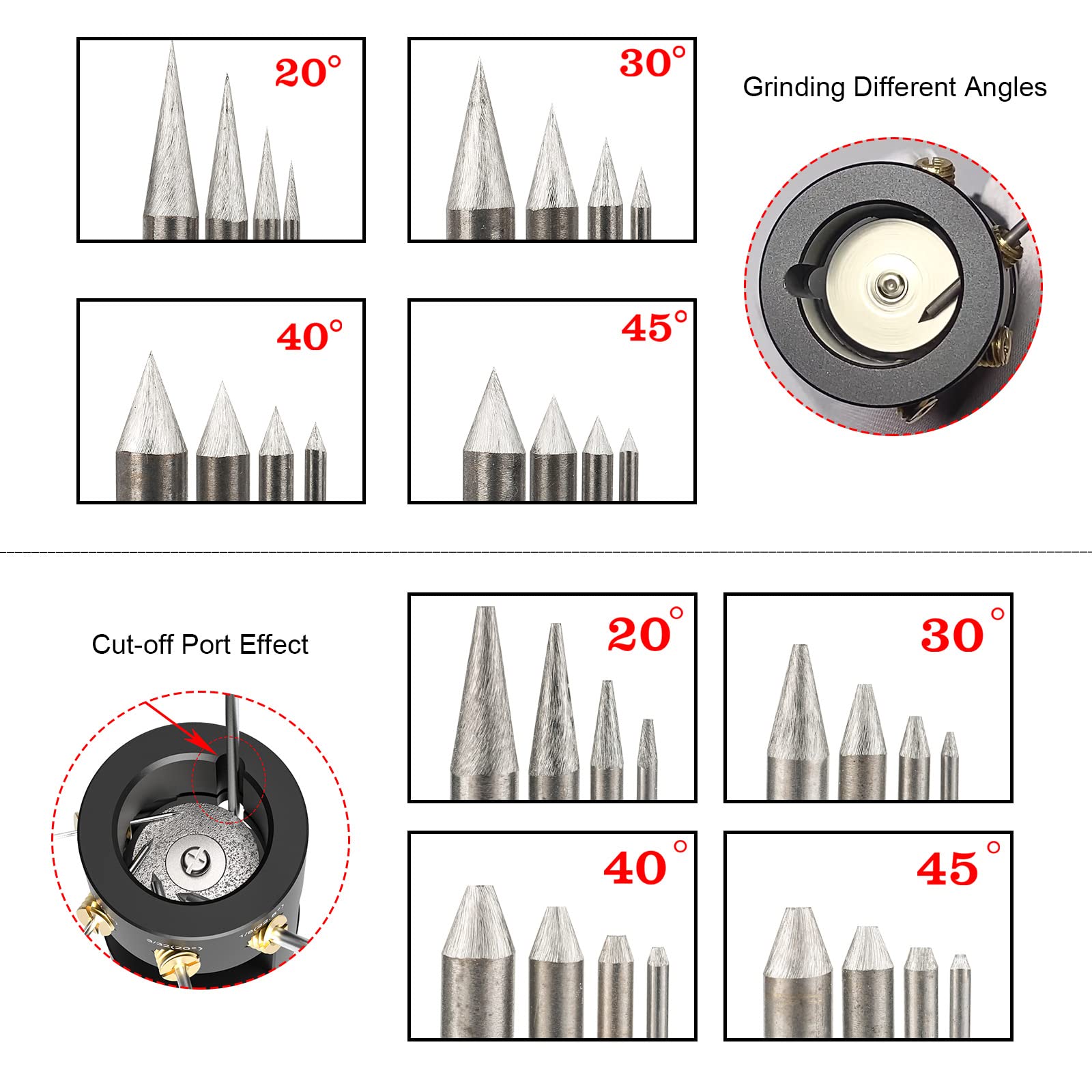 3mirrors ALUMINUM Tungsten Electrode Sharpener Grinder TIG Welding Rotary Tool w/Flat Grinding Block, Cut-Off Slot, Multi-Angle & Offsets, 4 Screw Holes, 5 Double-Sided Grind Wheels, 2 CNC Mandrels