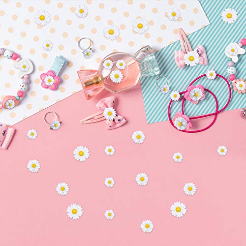 Hicarer 50 Pieces Flatback Resin Daisy Flowers Daisy Flower Epoxy Charms Mini Decorated Daisies Artificial with Storage Box for DIY Craft Cloth Pen Box Home Decoration, 3 Sizes (White and Yellow)