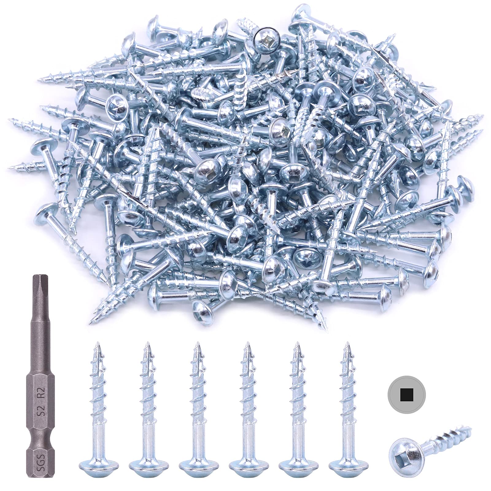 Hilitchi #8 Alloy Steel Zinc Pocket Hole Screws Weather Resistant Square Drive Screws with Square Drive (1 1/4 Inch Coarse Thread-280PCS)