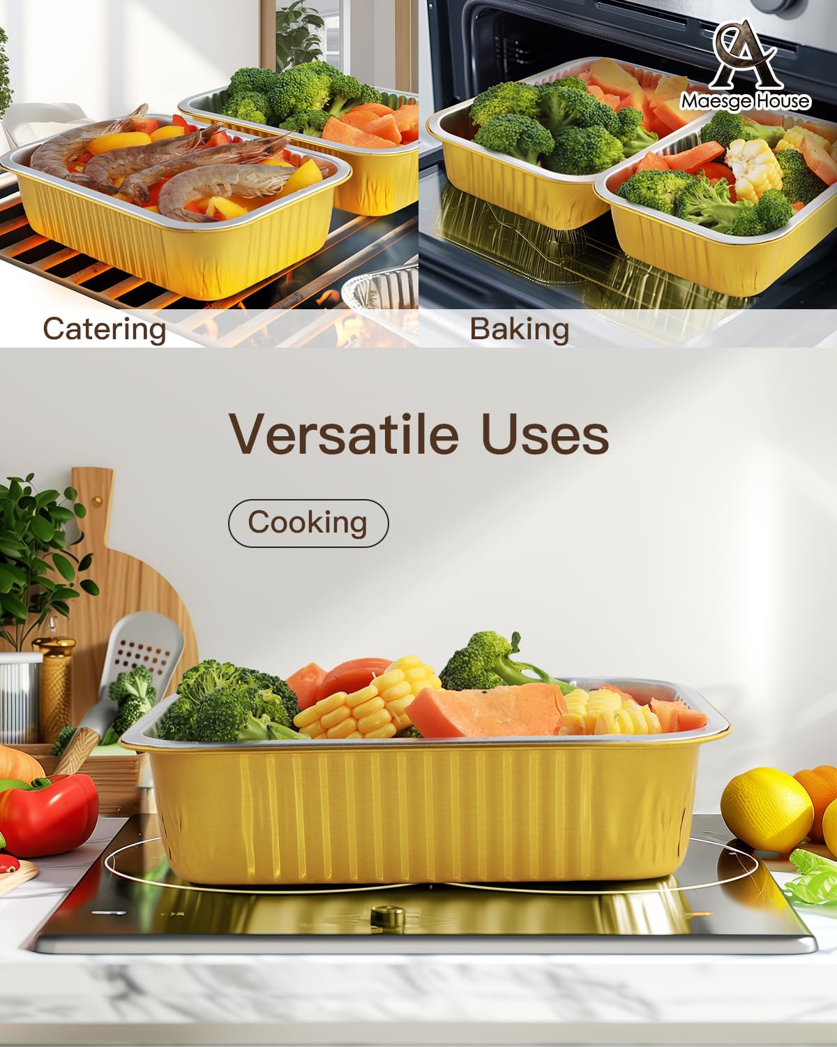 9x13 Aluminum Pans With Lids (15 PACK+15 LIDS) Hosting Disposable Baking Pans Chafing Dishes For Buffet Set Catering Aluminum Trays Foil Containers With Lids Steam