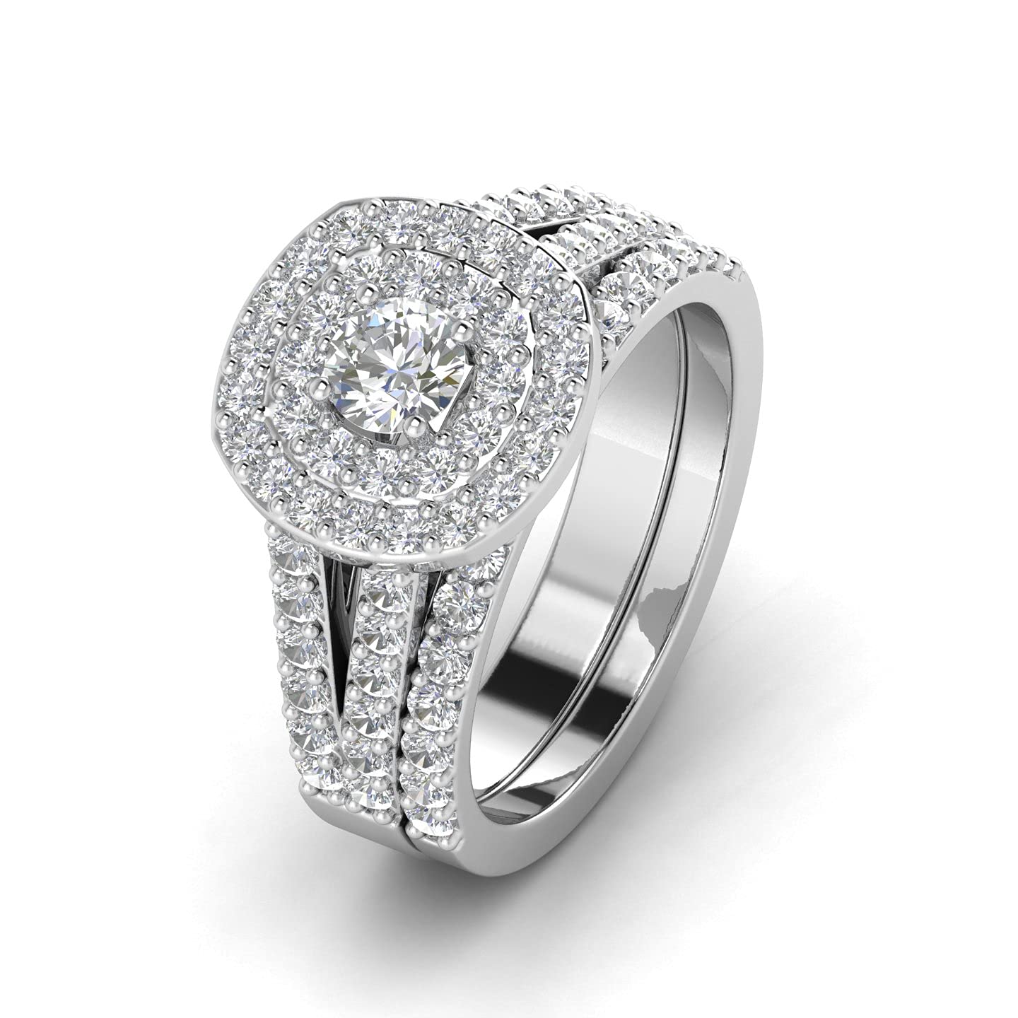 2.00ct Cushion Halo Diamond Engagement Wedding Ring Set 10K White Gold (H-I, I2-I3)