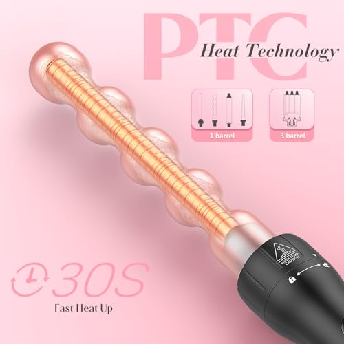 Wand Curling Iron, Curling Wand Set, MOCEMTRY Professional 5 in 1 Hair Curling Hair Iron with Interchangeable Barrels, Instant Heating & Adjustable Temperature, Gift for Women