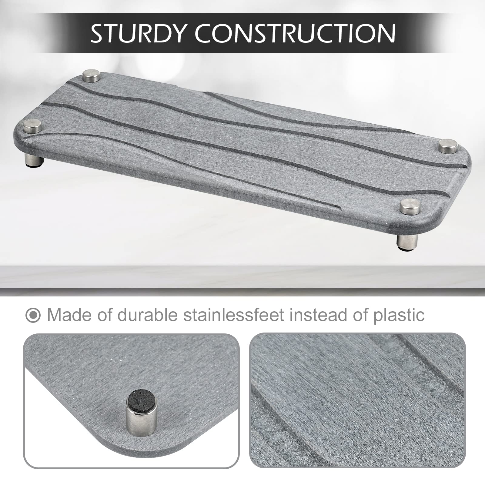 2 Pack Instant Dry Sink Organizer for Bathroom & Kitchen,Spaceaid,Diatomaceous Pedestal Stand Riser with Stainless Steel Feet Protection, counter caddy(Grey)
