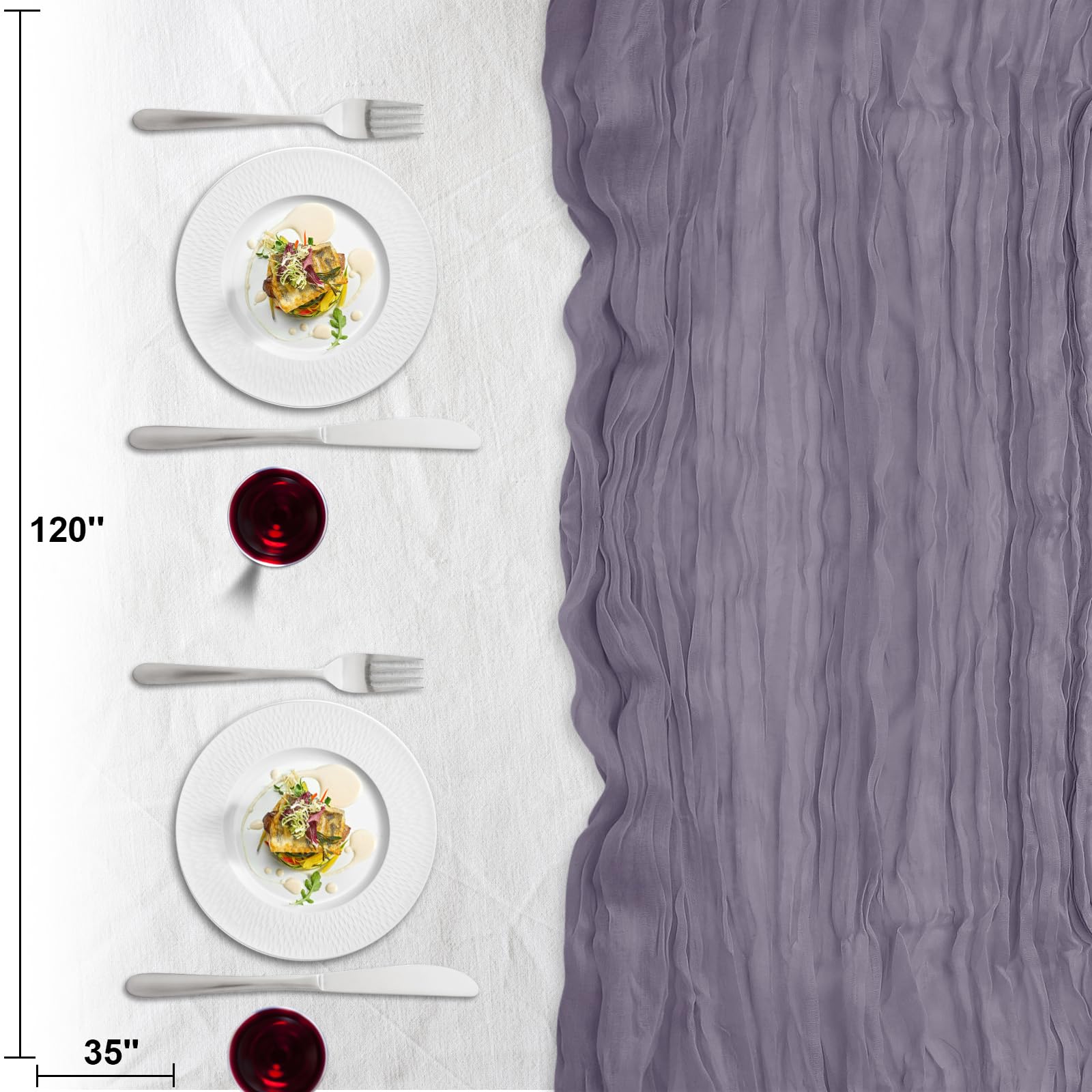2 Pack Table Runners - RUCKAE Cheesecloth Table Runner 35x120 inch, Gauze Table Runner Cheese Cloth Table Runner for Wedding,Bridal Shower,Baby Shower,Bithday Party Table Decorations(Light Purple)