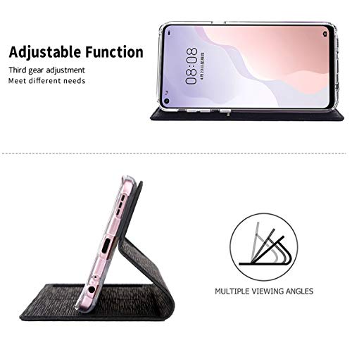 LUSHENG Huawei P40 Lite 5G/Nova 7 SE Case, Magnetic Flip Wallet Book Style PU Leather Protective Case Cover with Card Slots and Stand Function for Huawei P40 Lite 5G/Nova 7 SE - Black