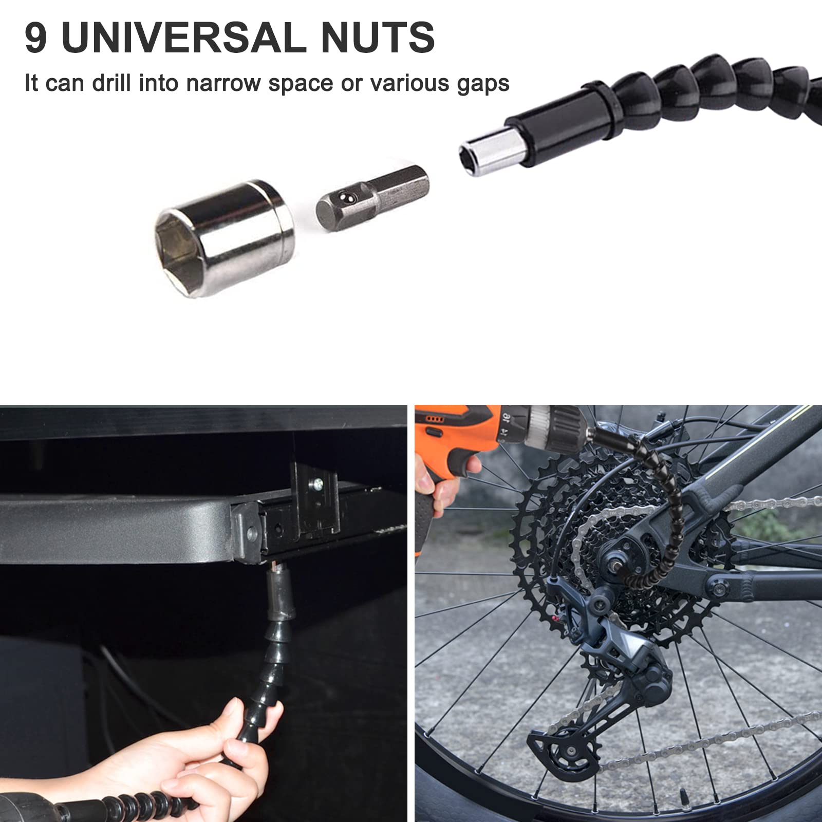23pcs Flexible Drill Extension - 1/4" Magnetic Hex Soft Flexible Shaft Extension Bits - 9 Universal Nut Driver Drill Bit Set And 12 Screwdriver Bit Sets Included - Flex Bit Extension For Furniture