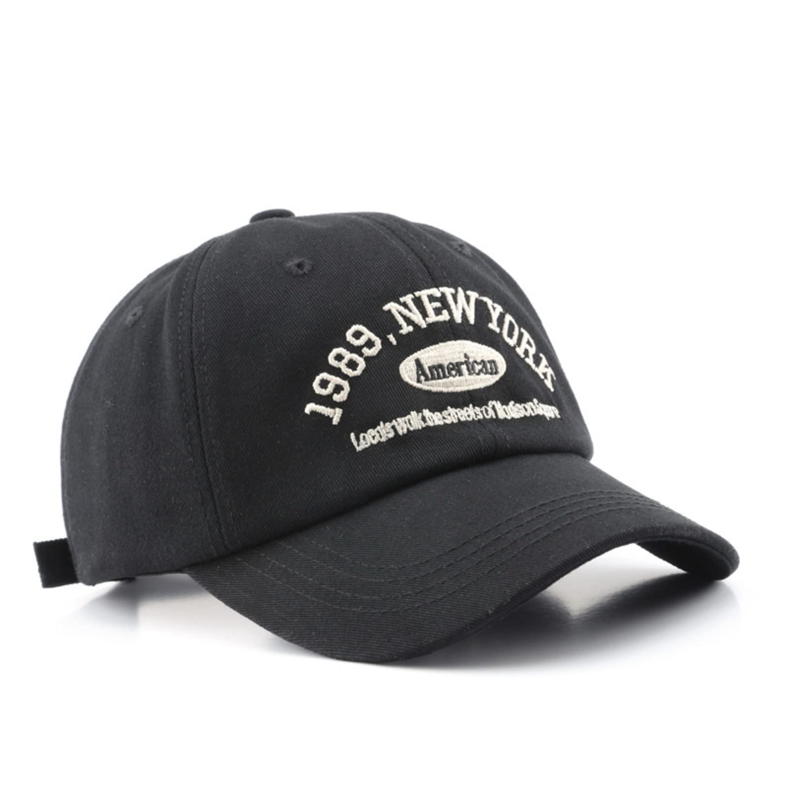 1989 New York Cotton Baseball Cap, Classic Vintage Washed Dad Hat Adjustable Snapback Summer Hats for Men Women Teens Kids Black