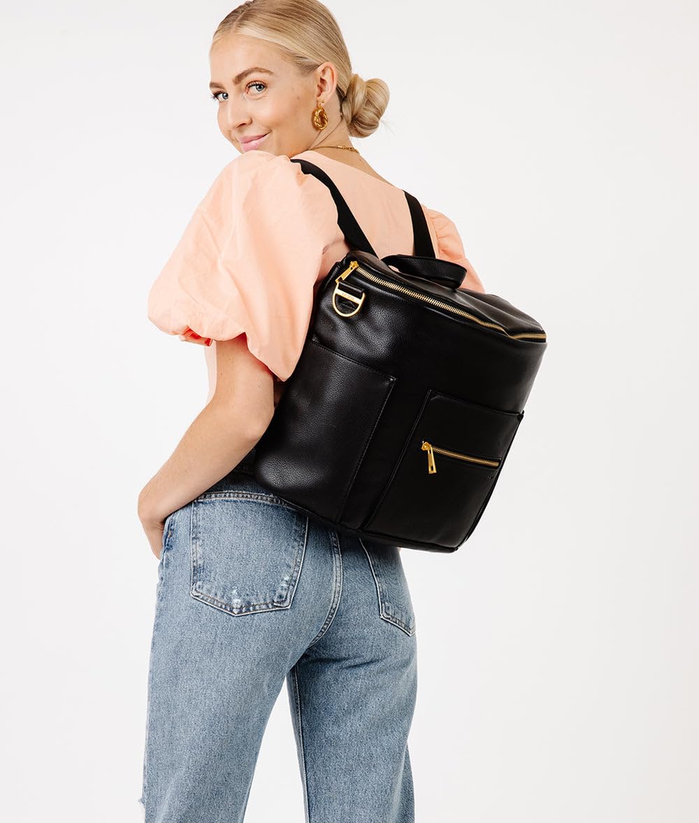 FAWN DESIGN The Original Diaper Bag, Faux Leather Diaper Bag Backpack, Adjustable Detachable Straps, 12 Pockets, Large Capacity Baby Bag for Mom, 13 x 13.5 x 7 inches (Bag Only)