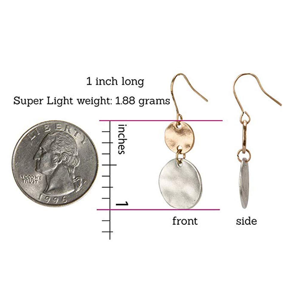2 pairs Boho Drop Coin Earring Round Dangle Hoops Handmade Retro Geometry Earring Copper Wire Women Jewelry (Round Gold+Round Silver)