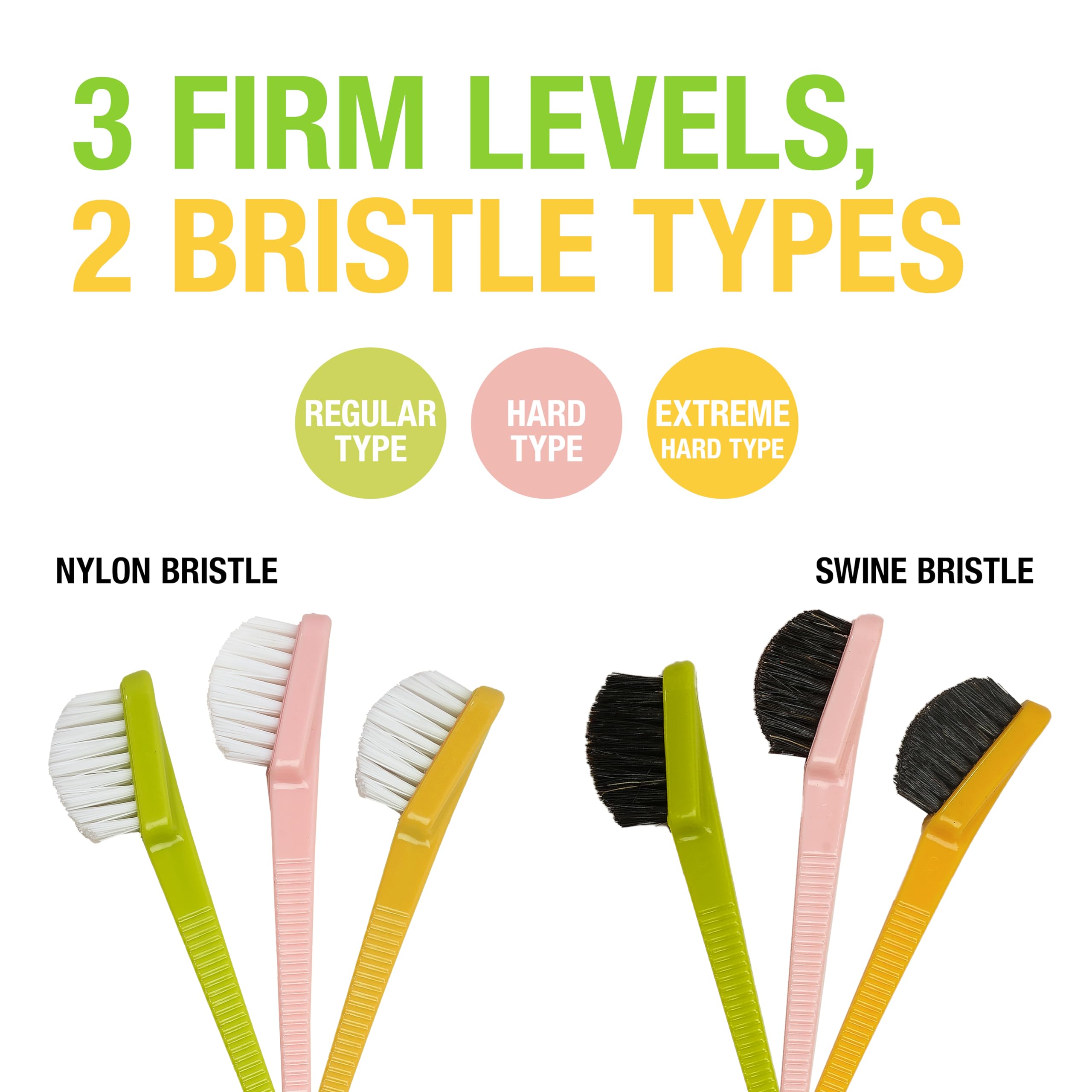 EBIN NEW YORK 24 Hour Edge Tamer Brush 2-in-1 Brush & Comb 3pack – Swine Bristle, Dual-ended, No Flaking, Styling Tool | Regular, Hard, Extreme