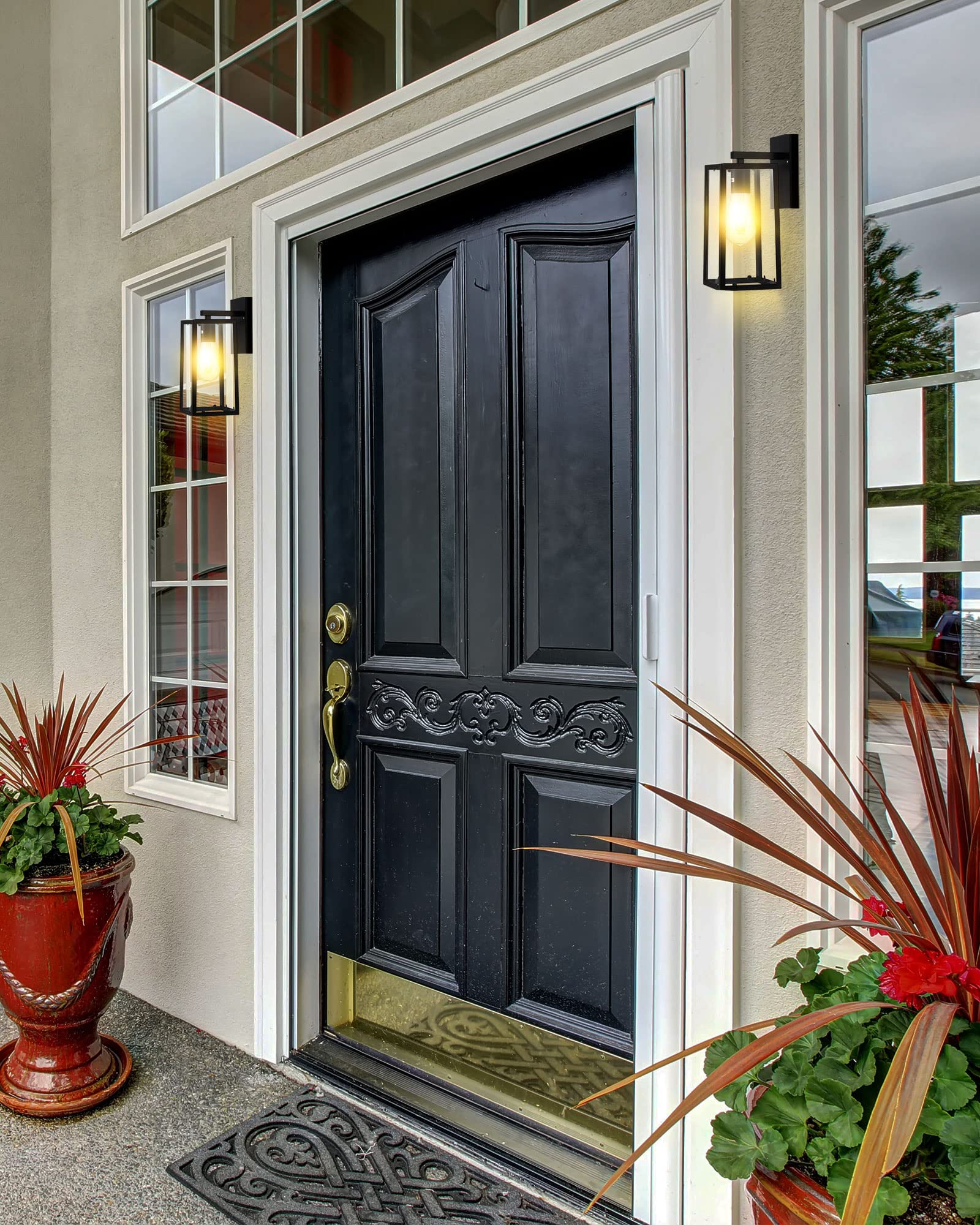 2 Pieces Outdoor Wall Sconce Exterior Waterproof Wall Lantern Light Fixtures Anti Rust Wall Mount Light Lamp with Clear Acrylic Shade and 8 E26 Socket Bulbs for House, Outside, Front Porch, Garage