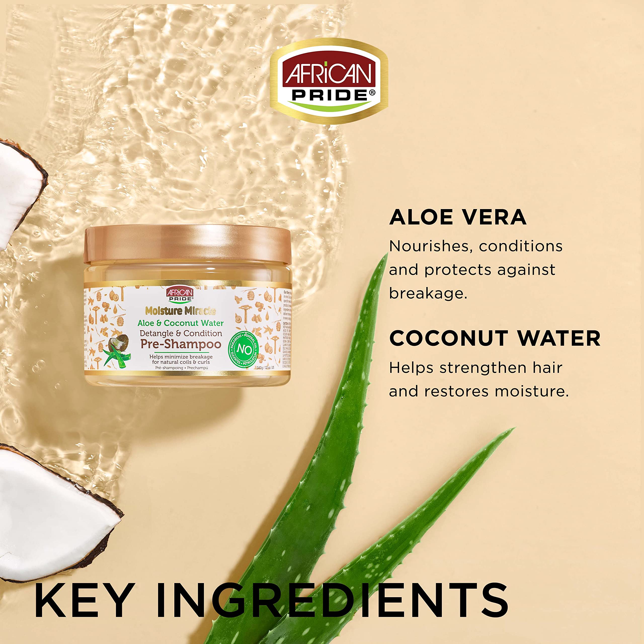 African Pride Moisture Miracle Aloe & Coconut Water Pre-Shampoo - Helps Minimize Breakage for Natural Coils & Curls, Detangles & Conditions, 12 oz (3 Pack)