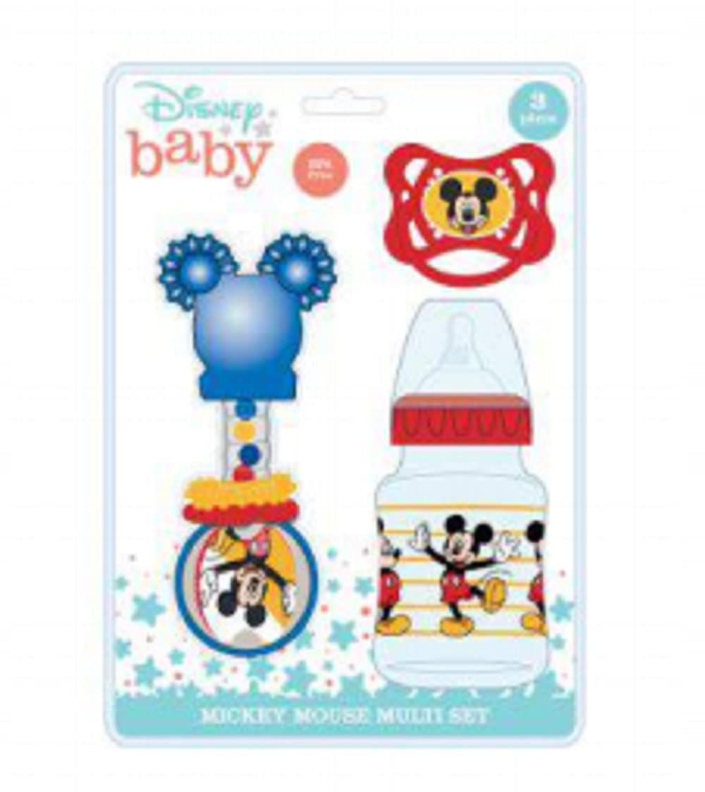 Cudlie Disney Baby Boy Mickey Mouse Bottle, Rattle & Pacifer Set