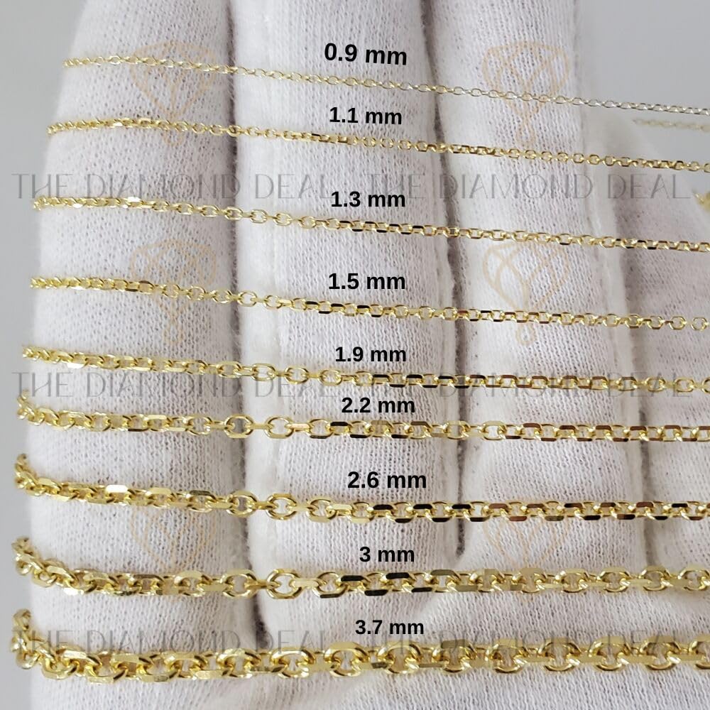 14k SOLID Yellow or White or Rose/Pink Gold 1.1mm Shiny Diamond Cut Cable Link Chain Necklace for Pendants and Charms with Spring-Ring Clasp (13", 16",17" 18", 20" or 24 inch)