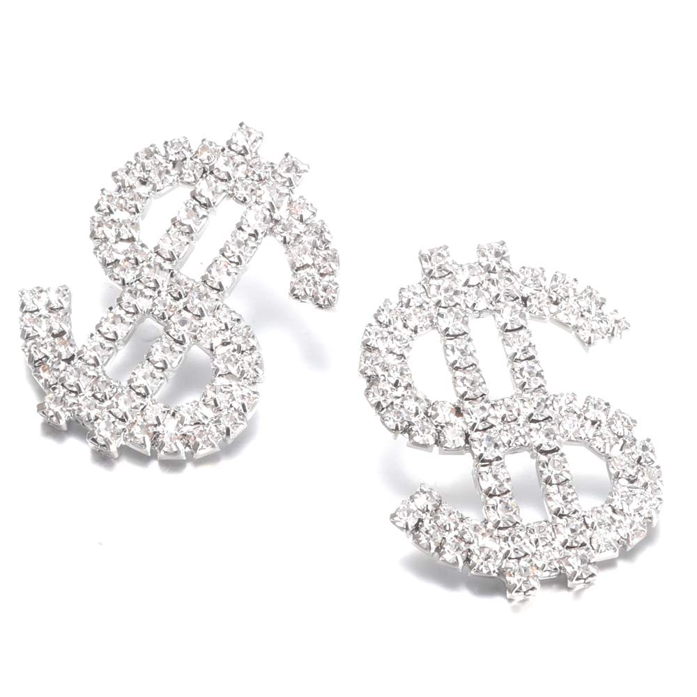 2 Pairs Crystal Dollar Sign Earrings for Women Money Dangle Earrings Gold and Silver KELMALL COLLECTION