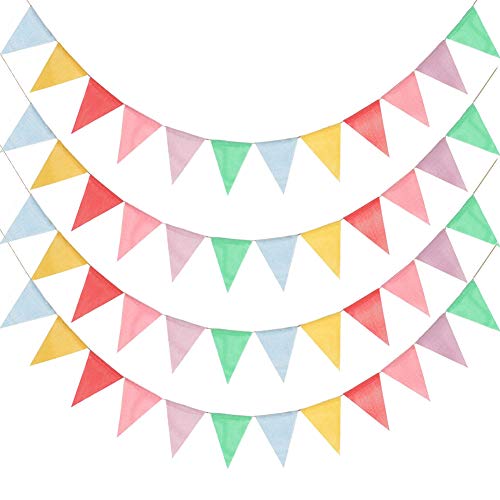 Pennant Banner 48pcs Imitated Burlap Flag Banner, Multicolor Fabric Rainbow Party Bunting for Pastel Birthday Party Decorations/Classroom Decor/Kids Playroom Decor