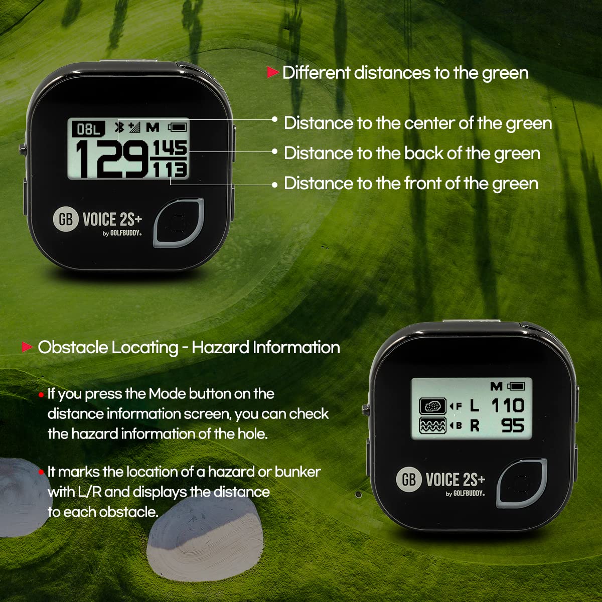 GOLFBUDDY Voice 2S+ Talking GPS Rangefinder, Clip on Hat Golf Navigation, Slope Mode on/Off, 18 Hours Battery Life, Shot Distance Measurement, Preloaded with 40,000 Courses Worldwide (Black)