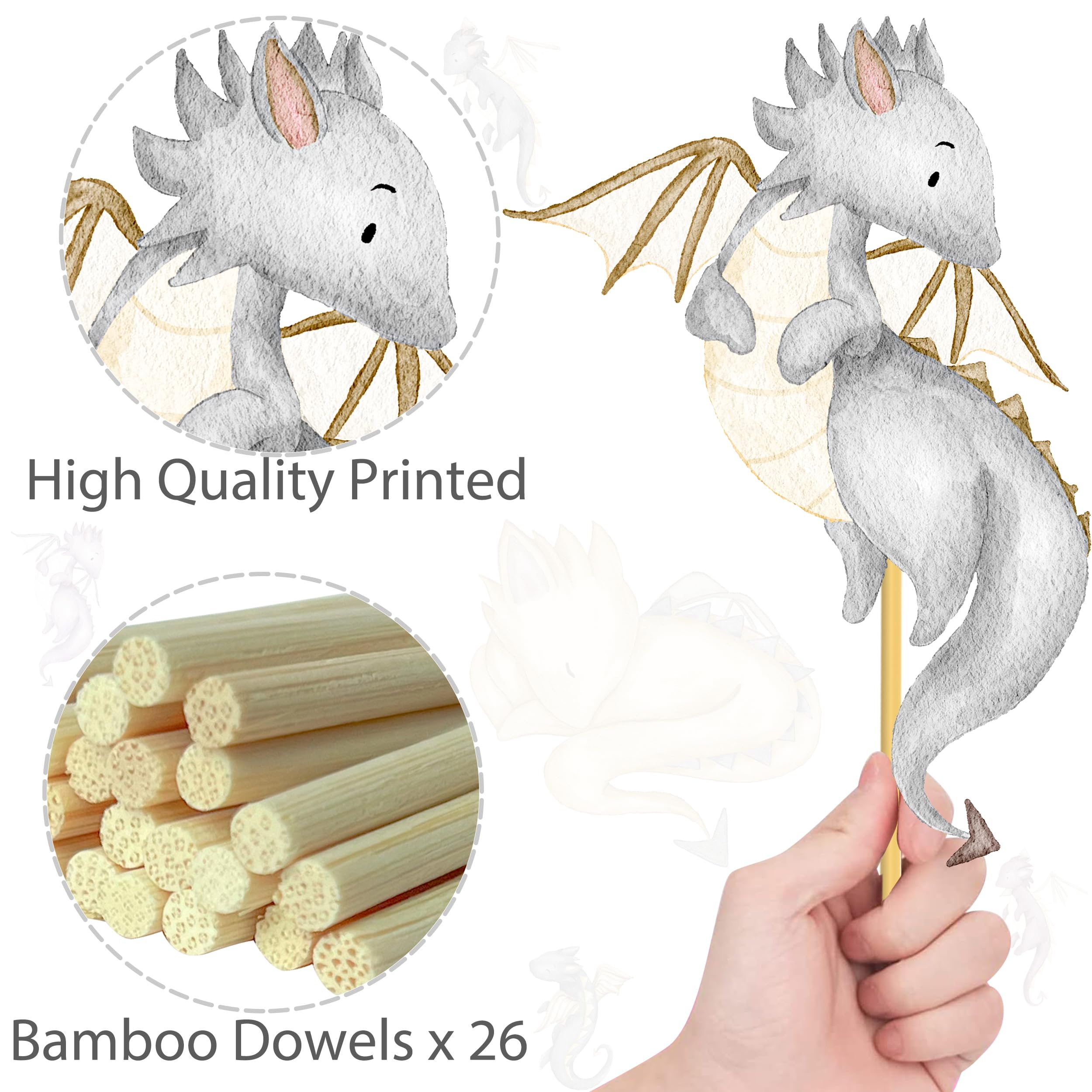 28pcs Dragon Centerpieces Sticks for Table Dragon Birthday Party Decorations Dragon Baby Shower Decorations for Baby Dragon Theme Party Supplies