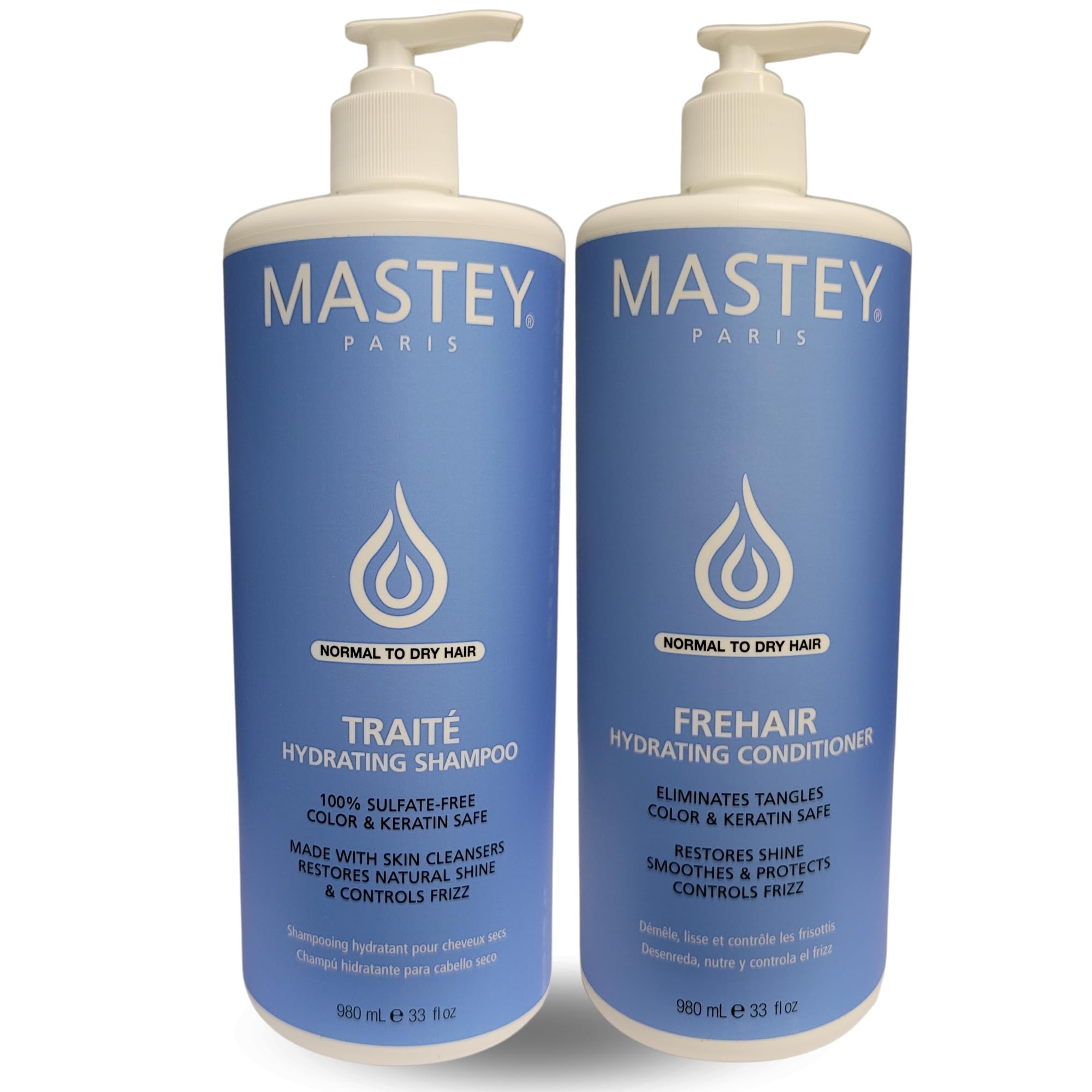 Mastey Paris Professional Cream Hair Care, Sulfate Free, Lipid & Amino Acid Fortified, with UV Blocking Antioxidants - 33 fl oz (Shampoo plus Conditioner)