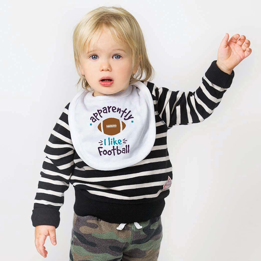 ChalkTalkSPORTS Football Baby & Infant Bib | Apparently, I like Football | Soft Microfiber Bib