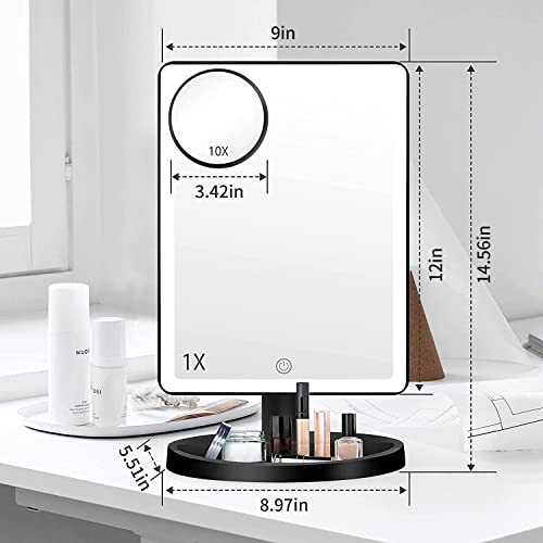 Large Lighted Vanity Makeup Mirror (X-Large Model)- 3 Color Lighting Modes Light Up Mirror with 88 LED, 360° Rotation Touch Screen and 10X Magnification Tabletop Cosmetic Make Up Mirror (Black)