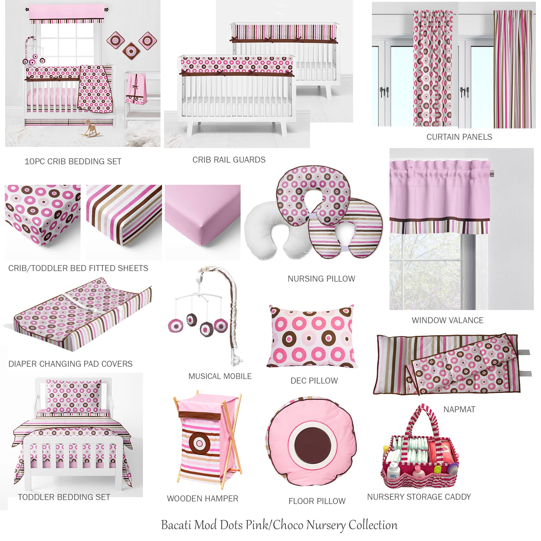Bacati - 2 Pack MOD Stripes Printed Neutral 100% Cotton Universal Baby US Standard Crib or Toddler Bed Fitted Sheets (Pink Chocolate Brown)