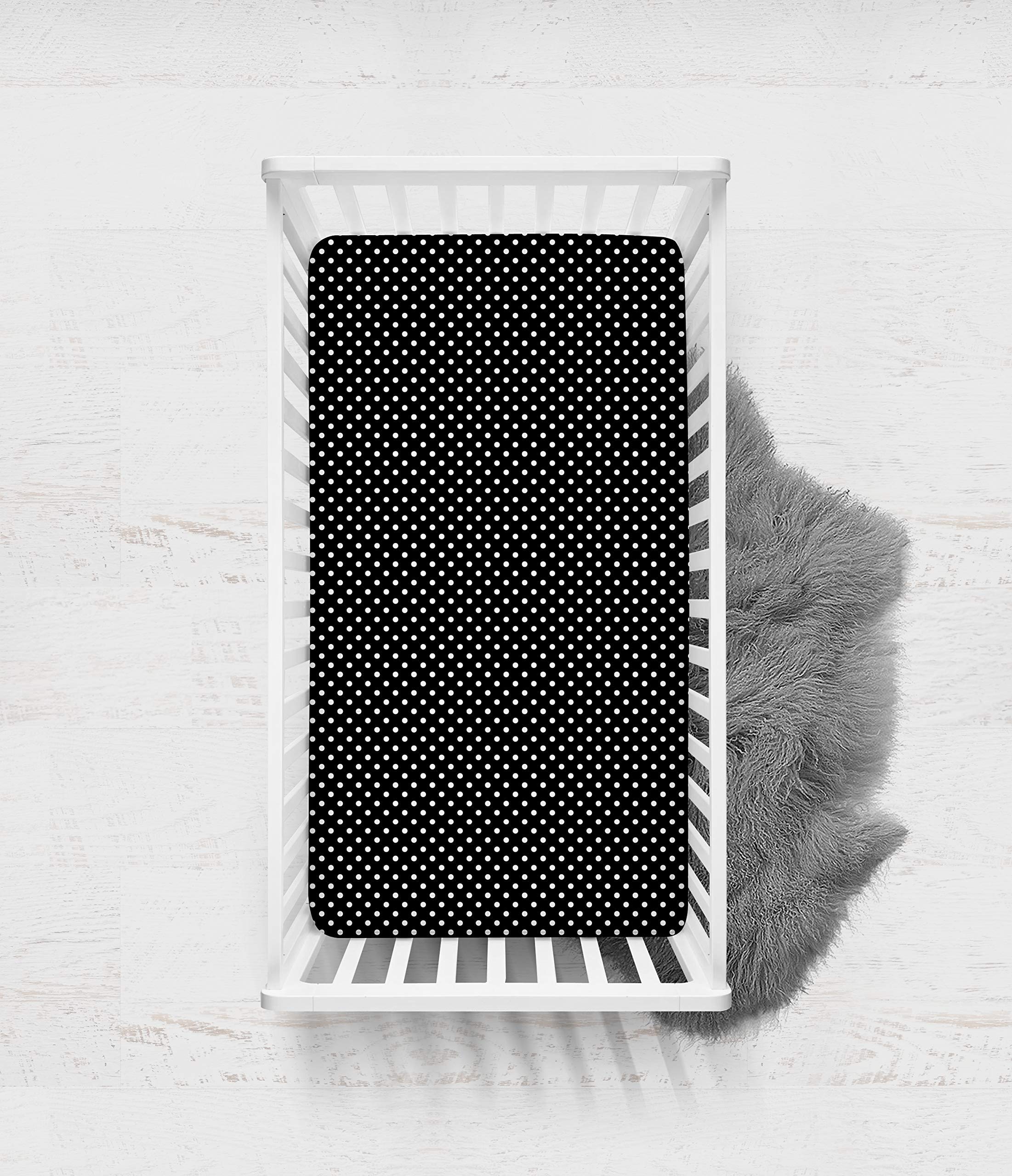 Bacati - 2 Pack Pin Dots Girls 100% Cotton Universal Baby US Standard Crib or Toddler Bed Fitted Sheets (PIN DOTS, Black/White)