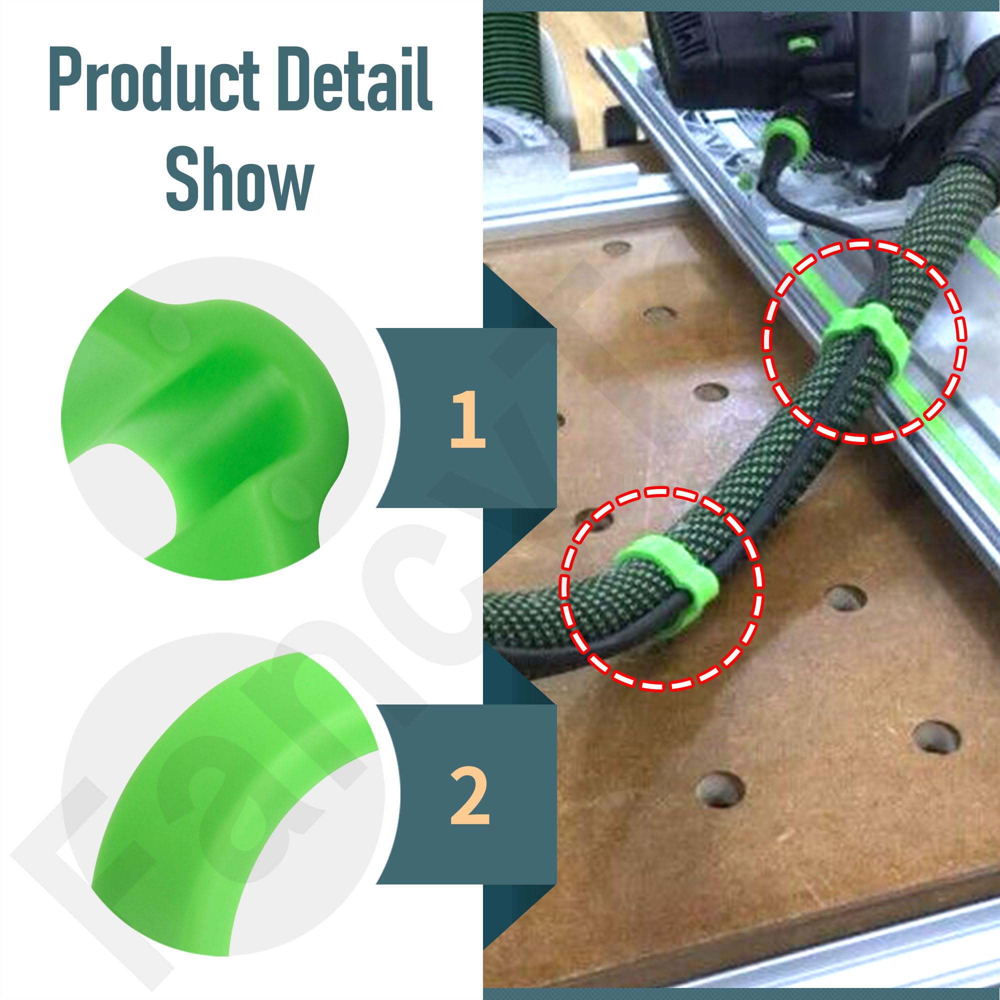 12 Pack Coiled Hose Clips Compatible with Festool Sander & Dust Extractor, Dust Hose Clips for Festool 27mm Vacuum Hoses - Green