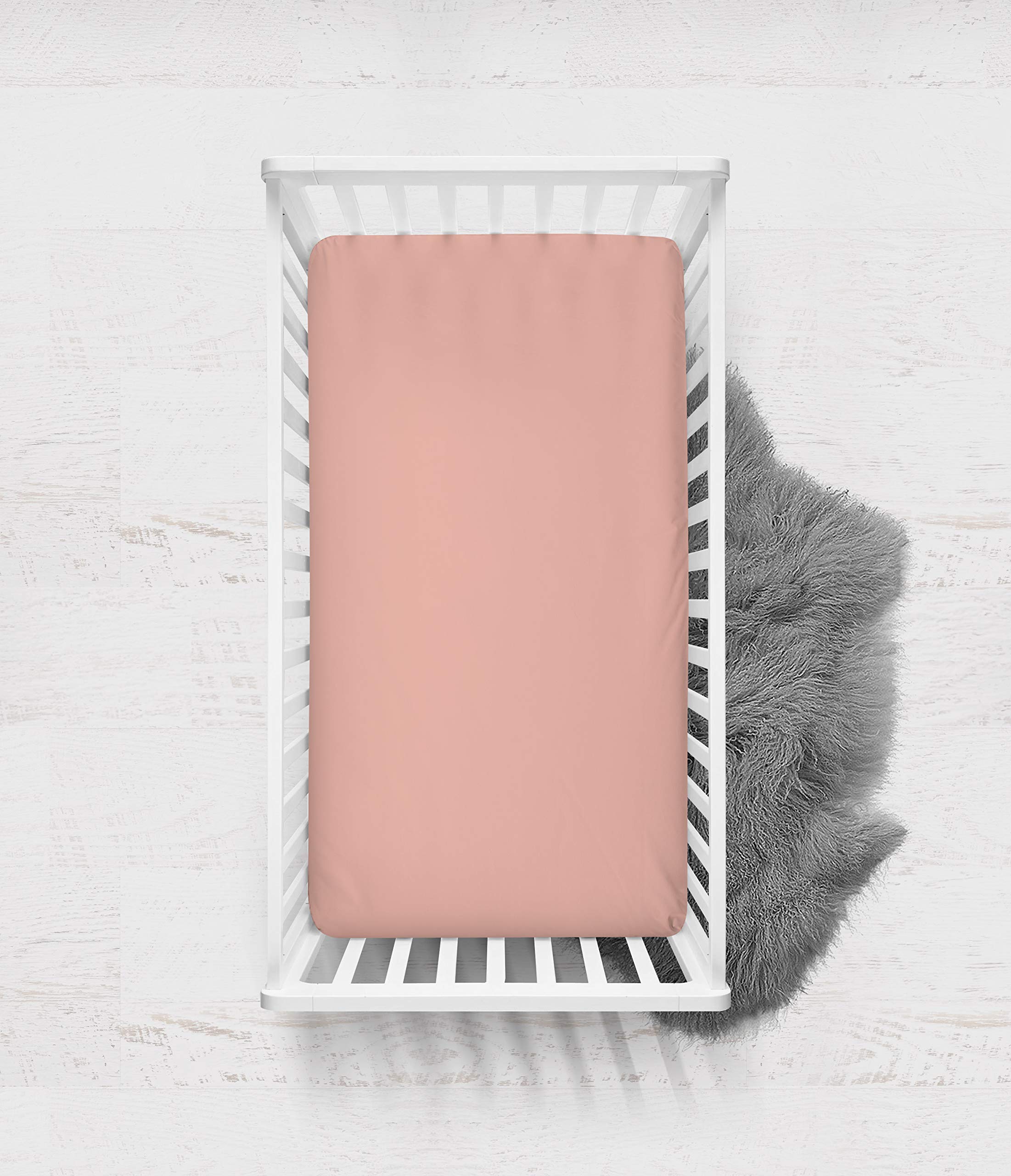 Bacati - 2 Pack Solid Girls 100% Cotton Percale Universal Baby US Standard Crib or Toddler Bed Fitted Sheets (Coral)