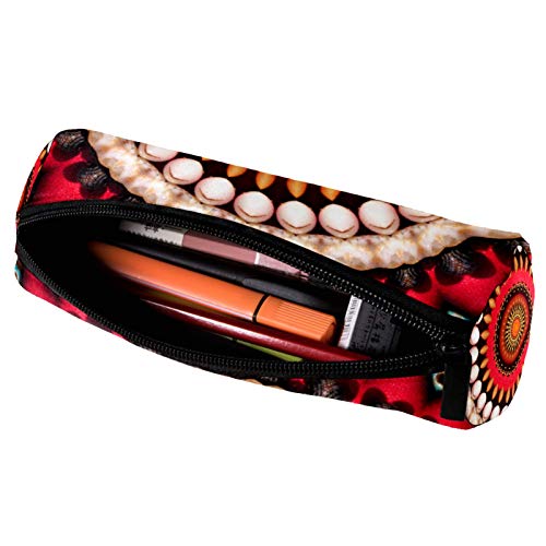 Red Circular Hippie Mandala Pencil Bag Pen Case Stationary Case Pencil Pouch Desk Organizer Makeup Cosmetic Bag for School Office
