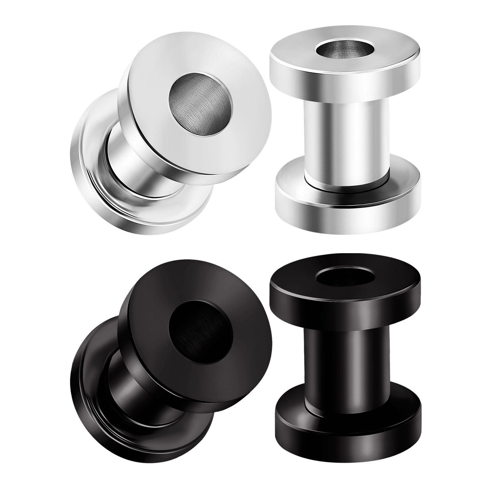 2 Pairs Surgical Steel Gauges 12 mm Screw tunnels Piercing Jewelry Earring Black Anodized Stretcher Plug Tunnel Lobe BG0654