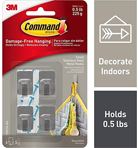 Command Small Stainless Steel Metal Hooks, One Size