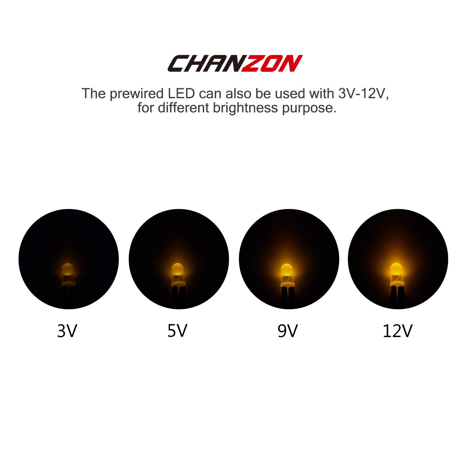 CHANZON 20 pcs Pre-Wired 5mm Yellow LED Diode Lights (Round Diffused Frosted Lens DC 12V) with 680 ohms 1/4W Resistor and 24awg Wire Indicator Light Emitting Diodes Lighting 5mmled