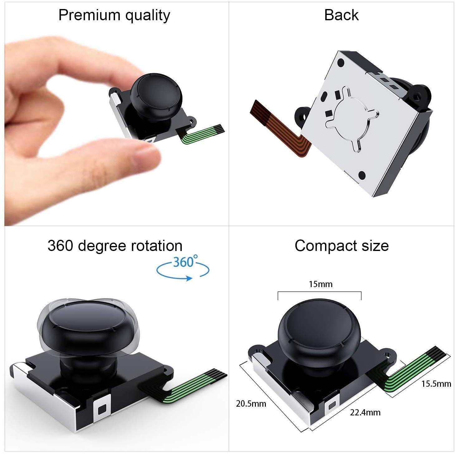 4 Pack Replacement Joystick for Joycon, 3D Analog Thumb Stick for Nintendo Switch Joy Con Controller with 4pcs Thumbstick Caps and Screws