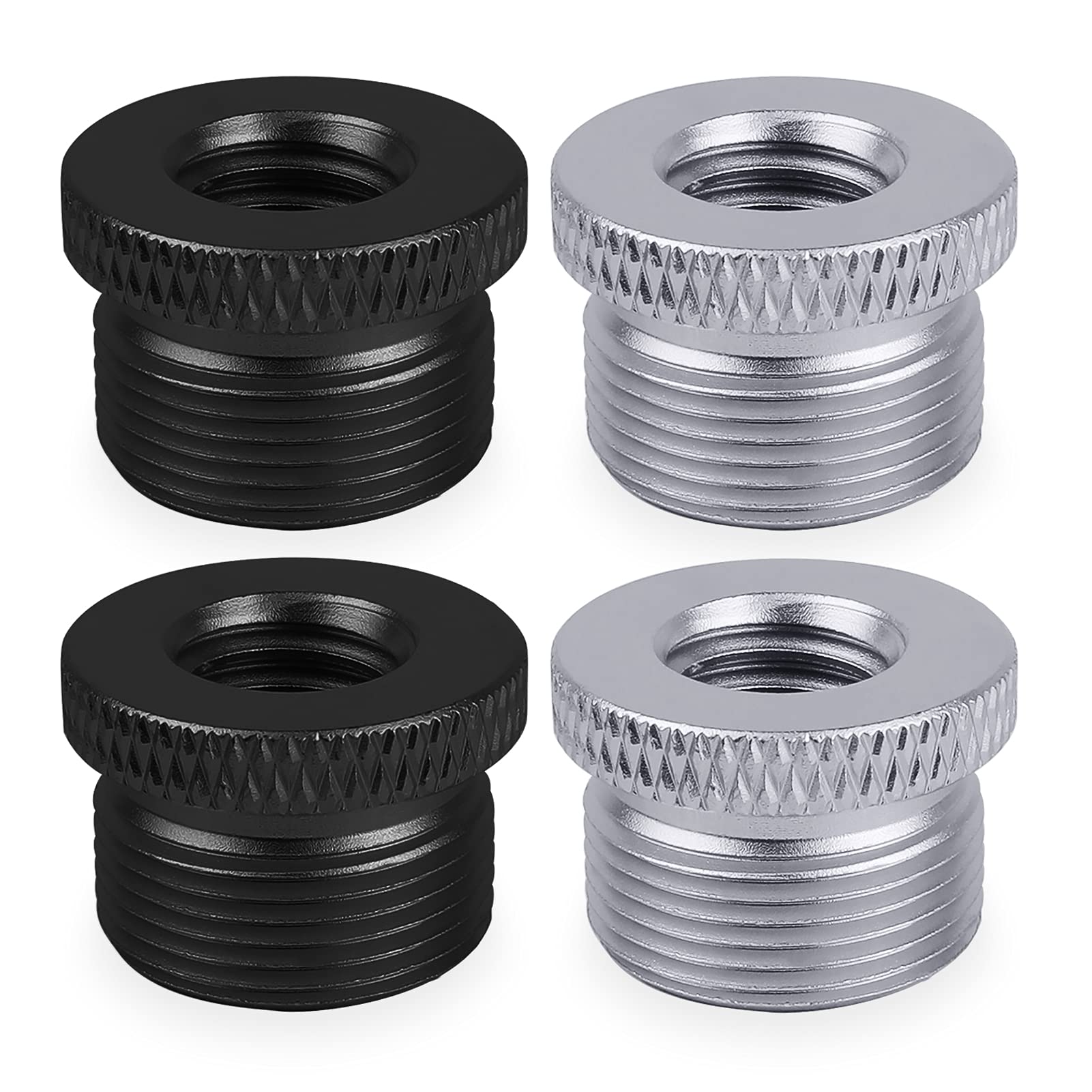 4 Pack Screw Thread Adapter, 5/8" Male to 3/8" Female Mic Screw for Blue Yeti/Blue Snowball/Blue Yeti X Microphone Stand Mount by Frgyee (Black & Silver)