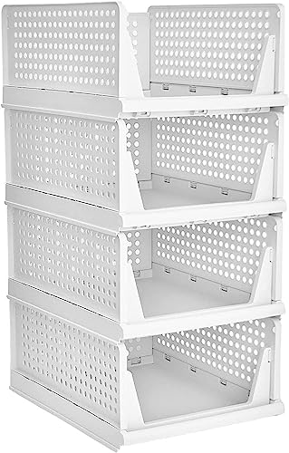 4-Pack Foldable Wardrobe Storage Box,Stackable Clothes Drawer Organizer,Closet Container Bin,Plastic Closet Organizer Basket,Collapsible Large Capacity Shelves Storage Bin for Office, Kitchen,Bedroom