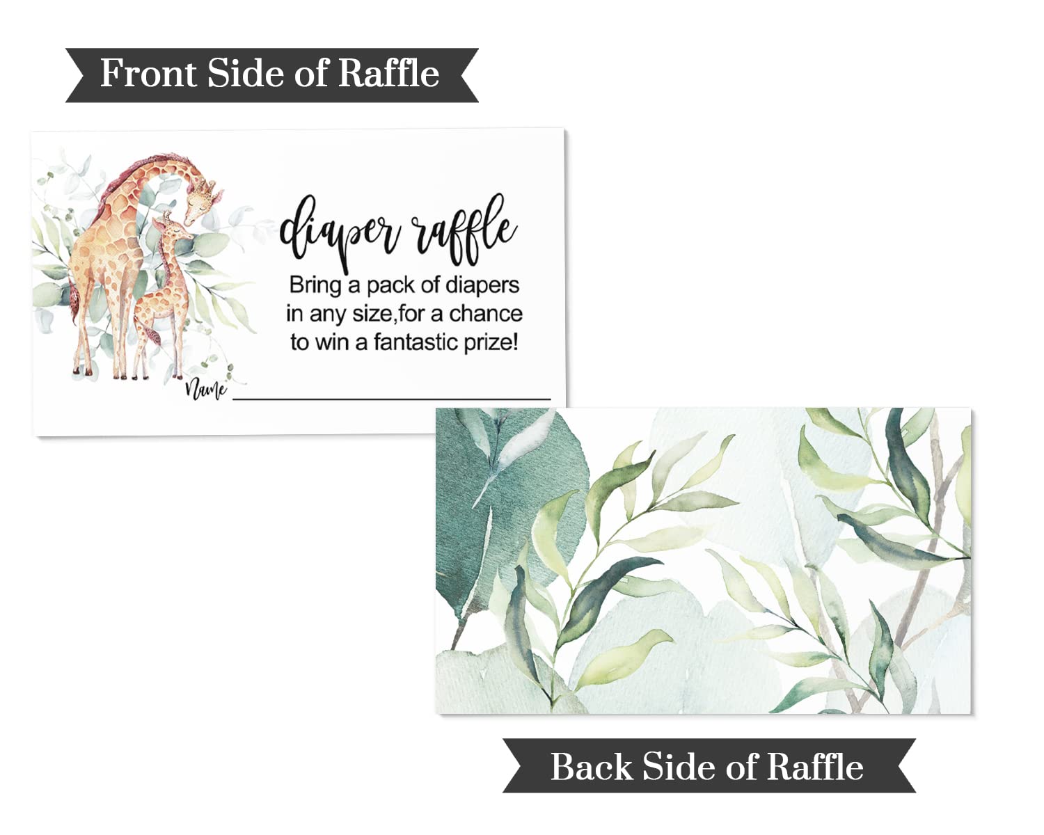 Giraffe Diaper Raffle Tickets 25 Pack, Baby Shower Prize Games Gender Neutral - Greenery Theme Jungle Printed Card Set