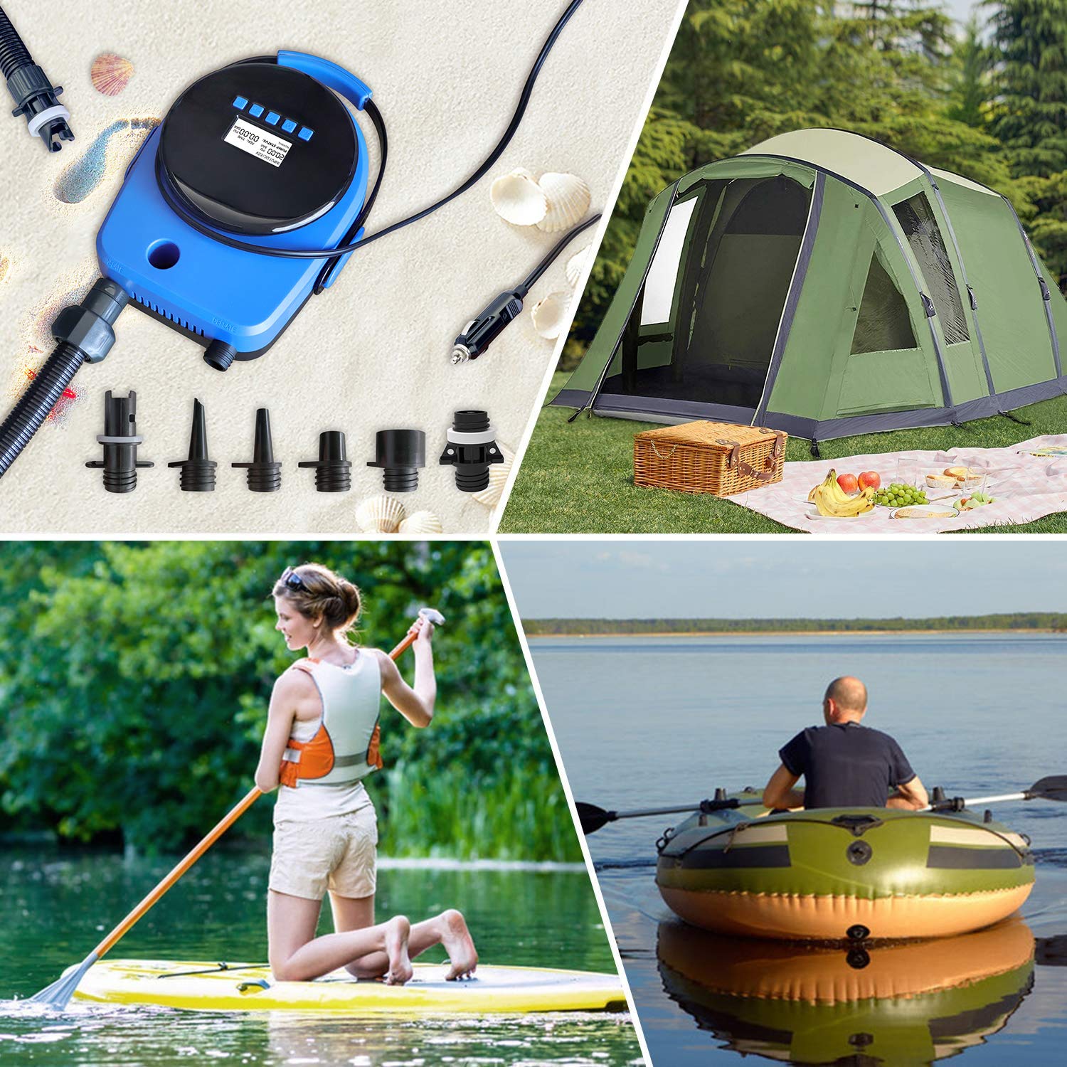 20PSI High Pressure SUP Air Pump with HD LCD Function, Dual Stage Inflation & Deflation Function Paddle Board Pump, 12V DC Car Connector, for Inflatable Stand Up Paddle Boards, Boats, Tent Kayaks