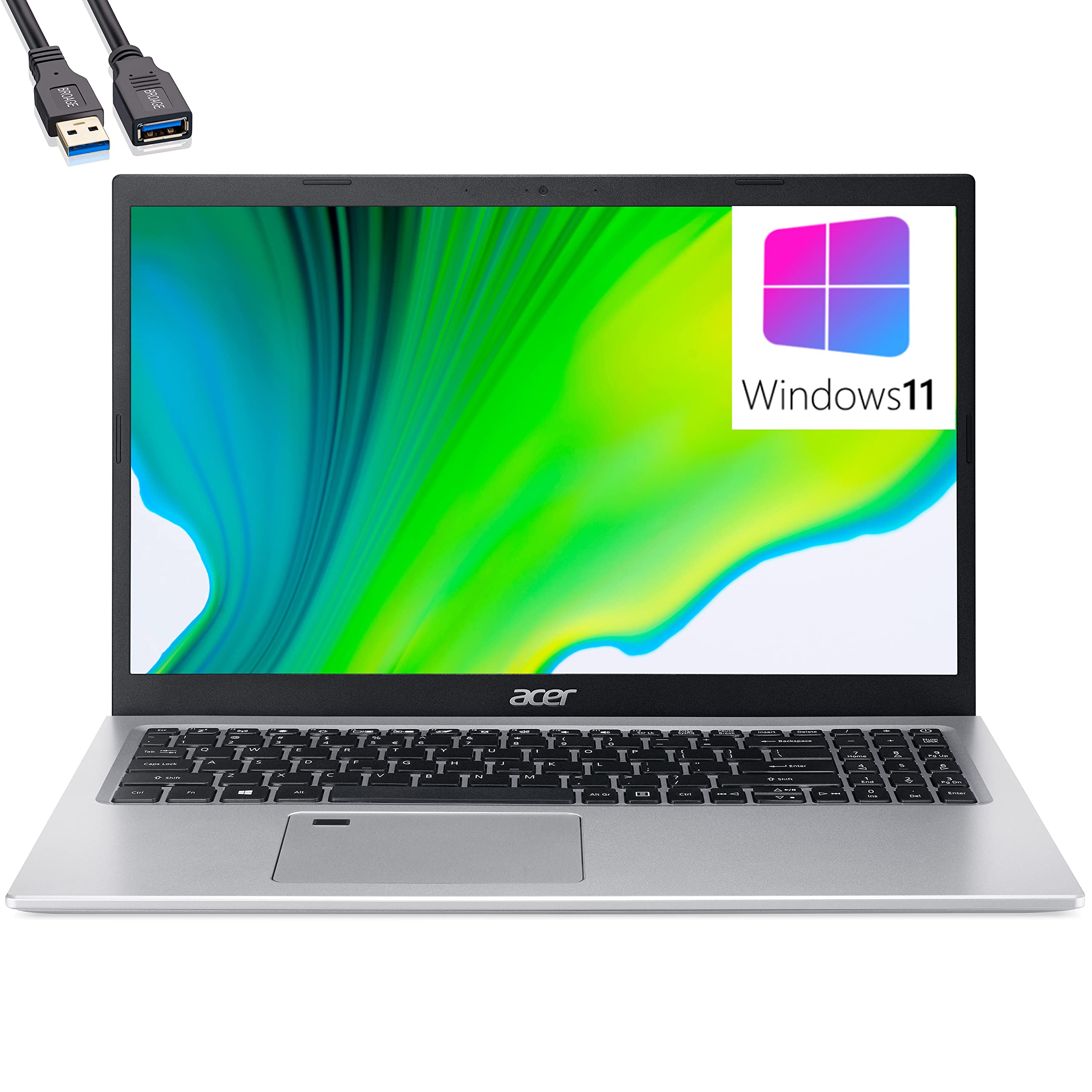 acer Aspire 5 15.6" FHD Laptop Computer, Intel Quad-Core i7-1165G7 up to 4.7GHz, 40GB DDR4 RAM, 2TB PCIe SSD, WiFi 6, Bluetooth 5.1, Backlit KB, Fingerprint Reader, Windows 11, BROAG Extension Cable