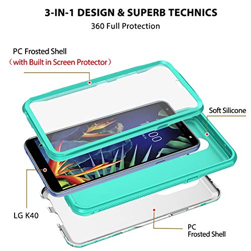 Hekodonk for LG K40/ LG K12 Plus/LG X4 (2019)/LMX4 Case Built in Screen Protector Heavy Duty High Impact PC TPU Full Body Protective Shockproof Anti-Scratch Cover for LG K40 -Marble Mint