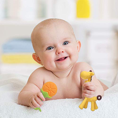 Baby Teething Toys, Silicone Baby Teether Soothe Babies Gums, Banana Toothbrushes, Fruit Shape Giraffe Teething Toys with Storage Case/Bpa-Free Teether Set for Toddler