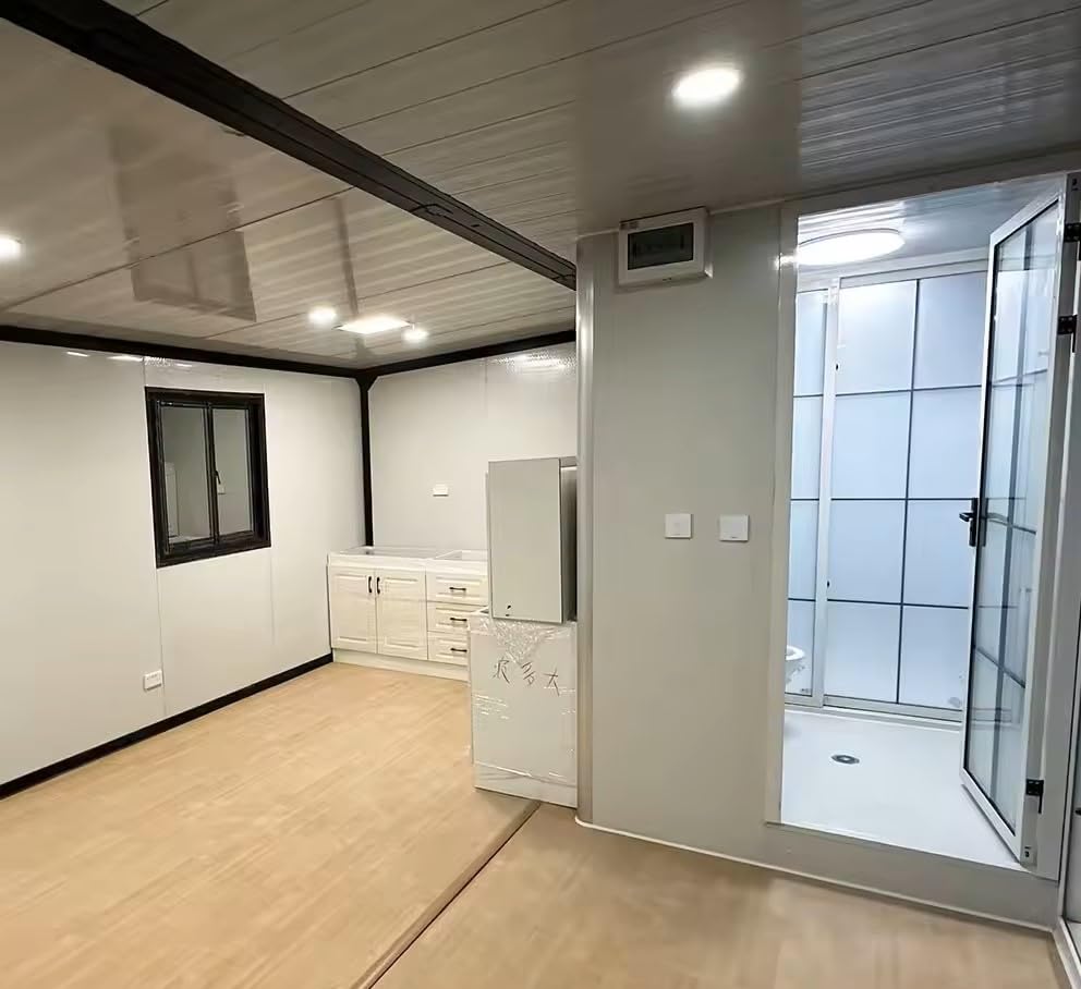 20FT Tiny House to Live in, Portable Prefab House with 2 Bedroom,1 Fully Equipped Bathroom and Kitchen, Prefabricated Container House for Adult Living, Foldable Mobile Home with Steel Frame