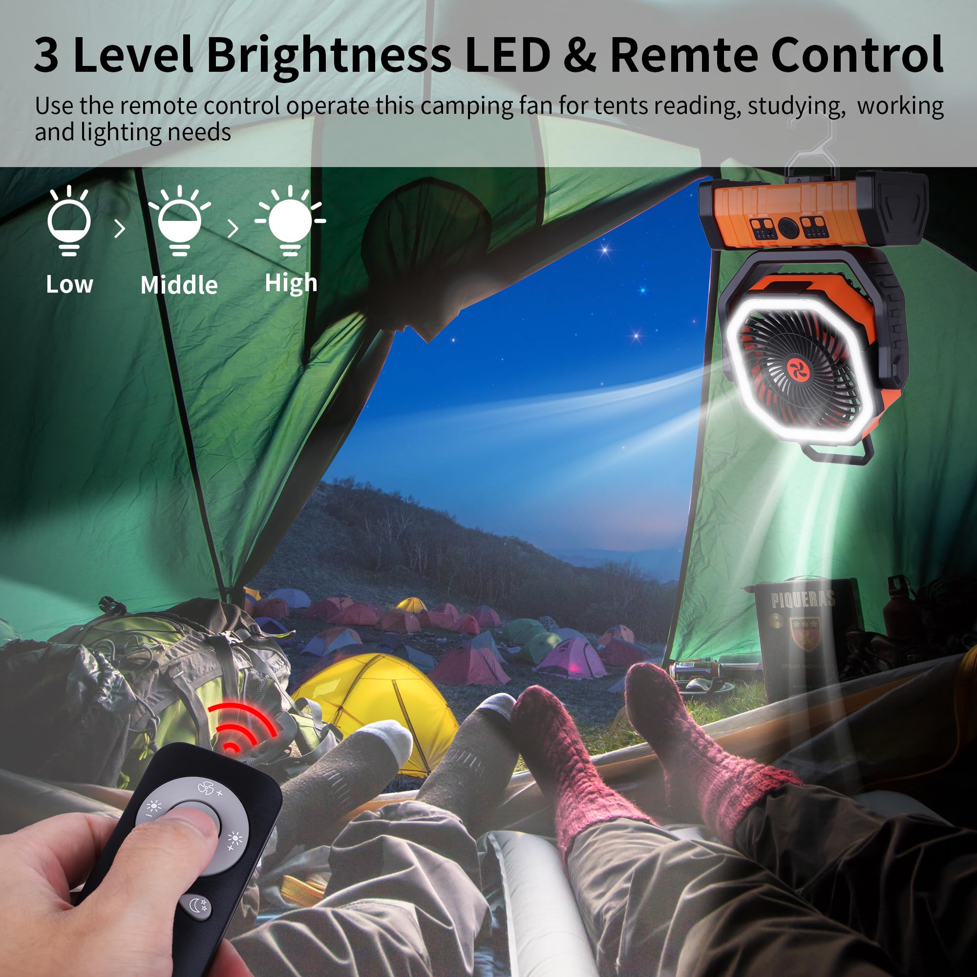 ๐๐๐๐๐๐ฆ๐๐ก Camping Fan Battery Powered Fan with LED Lantern, Portable Camping Fan for tents, 8H Timer & 270ยฐOsicllating Fan Rechargeable Battery Operated Fan, USB Desk Fan Beach Fan with Hook