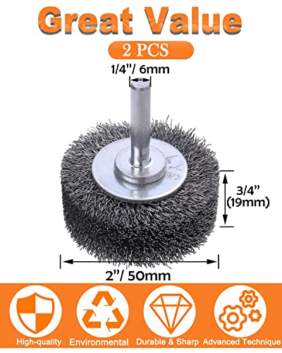 2 Pack Wire Wheel Brush Wire Wheel Brush for Drill Attachment, Rocaris 2 Inch Heavy Duty Wire Brushes Removal Paint Rust & Corrosion, 0.0118" Carbon Steel Wire, 1/4in Shank, 20000RPM