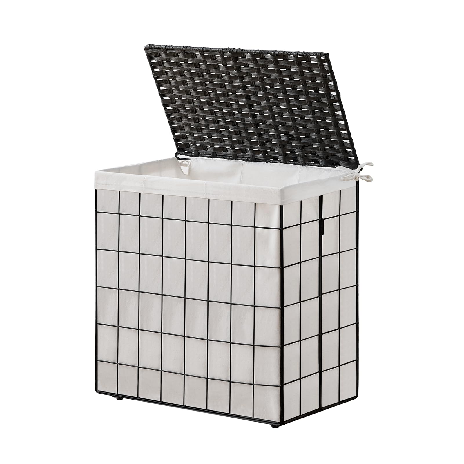 Mxfurhawa Laundry Hamper, 115.8L Laundry Basket with PP Lid, Clothes Hamper, with Divided Removable Liner Bag, Large Capacity Iron-Made Laundry Sorter Clothes Hamper for Bedroom,Bathroom (black)