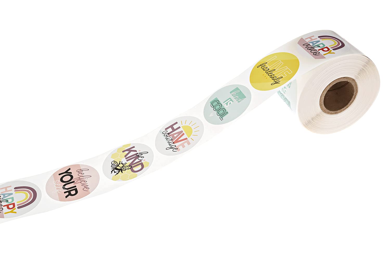 Kindness and Good Vibes Stickers / 500 Encouraging Colorful Classroom Reward Sticker Roll / 6 Alternating Motivational Designs / 1.5" Round Envelope Seals/Made in The USA