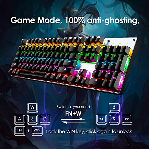 FELICON Gaming Keyboard, 104 Keys Ultra-Slim Rainbow Backlit Wired Keyboard with Blue Switches,Durable ABS Keycaps/Anti-Ghosting/Spill-Resistant Mechanical Keyboard for PC Mac Xbox Gamer