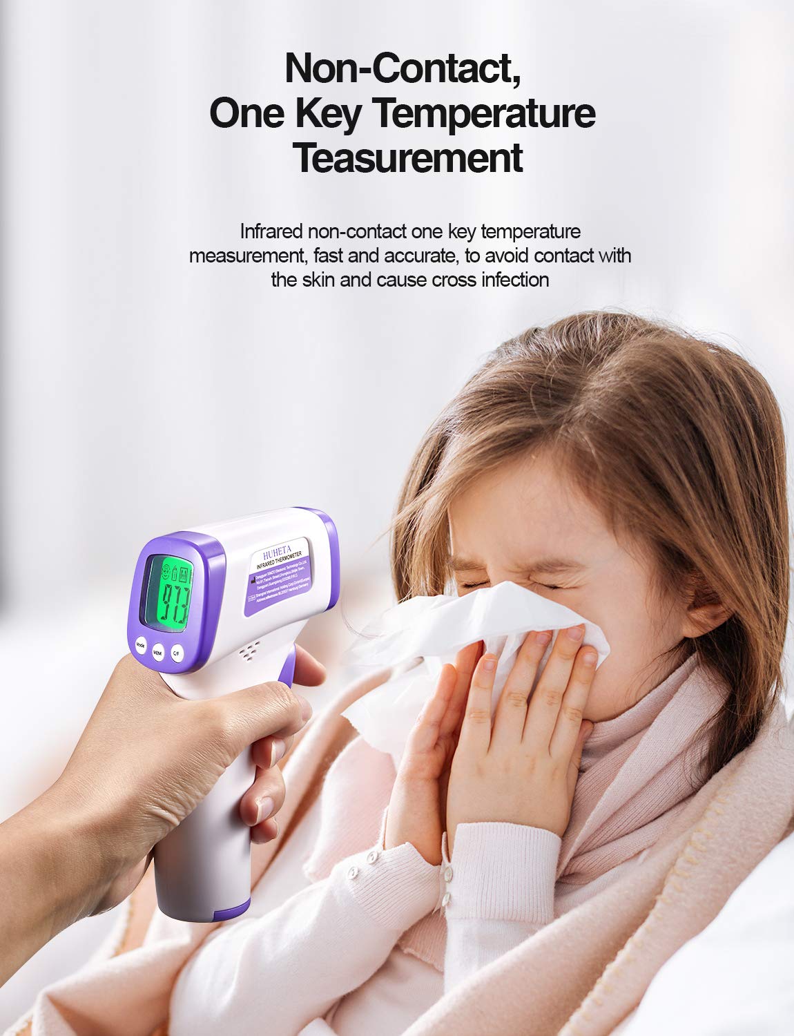 HUHETA Infrared Thermometer for Adults, Non Contact Forehead Thermometer with Fever Alarm, Accurate Reading and Memory Function, Body Temperature & Surface of Objects Use (Purple)