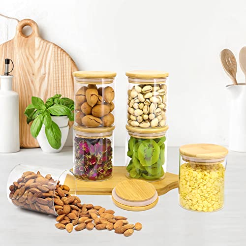 Hoanra 15oz Glass Jars with Airtight Bamboo Lids, Small Food Storage Containers, for Kitchen Pantry Organization Tea Coffee Candy Cookies Nuts(9 Pack)