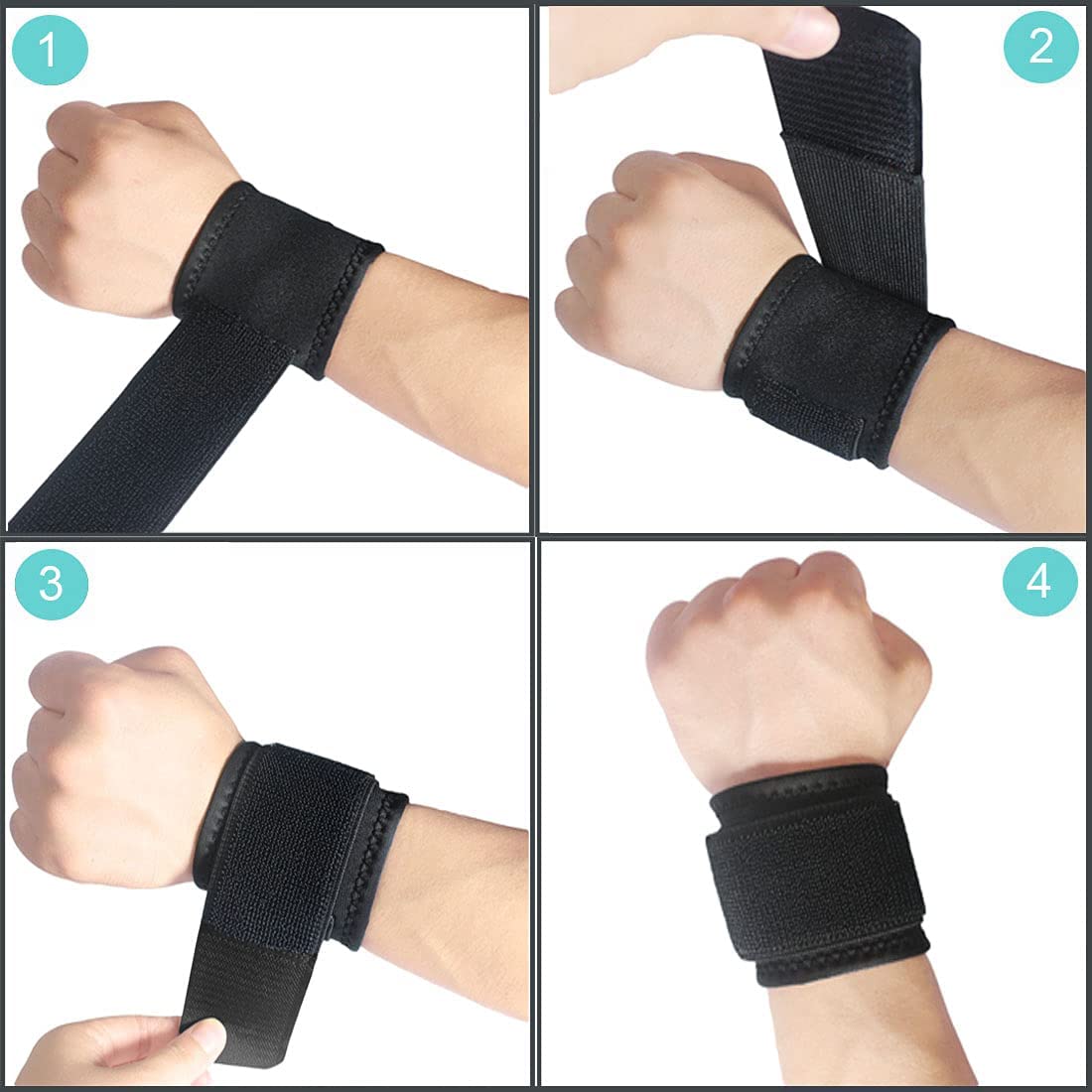 2 Pack Wrist Brace, Wrist Straps for Carpal Tunnel for women and men, Wrist Support Brace for Weightlifting, Working Out and Pain Relief. Flexible, Highly Elastic, Adjustable (A-Black)
